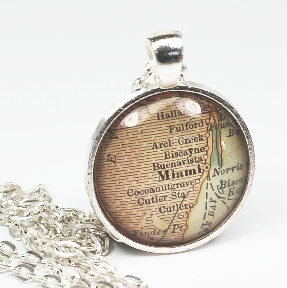 Miami Map Necklace Vintage Map Pendant Jewelry From an - Etsy