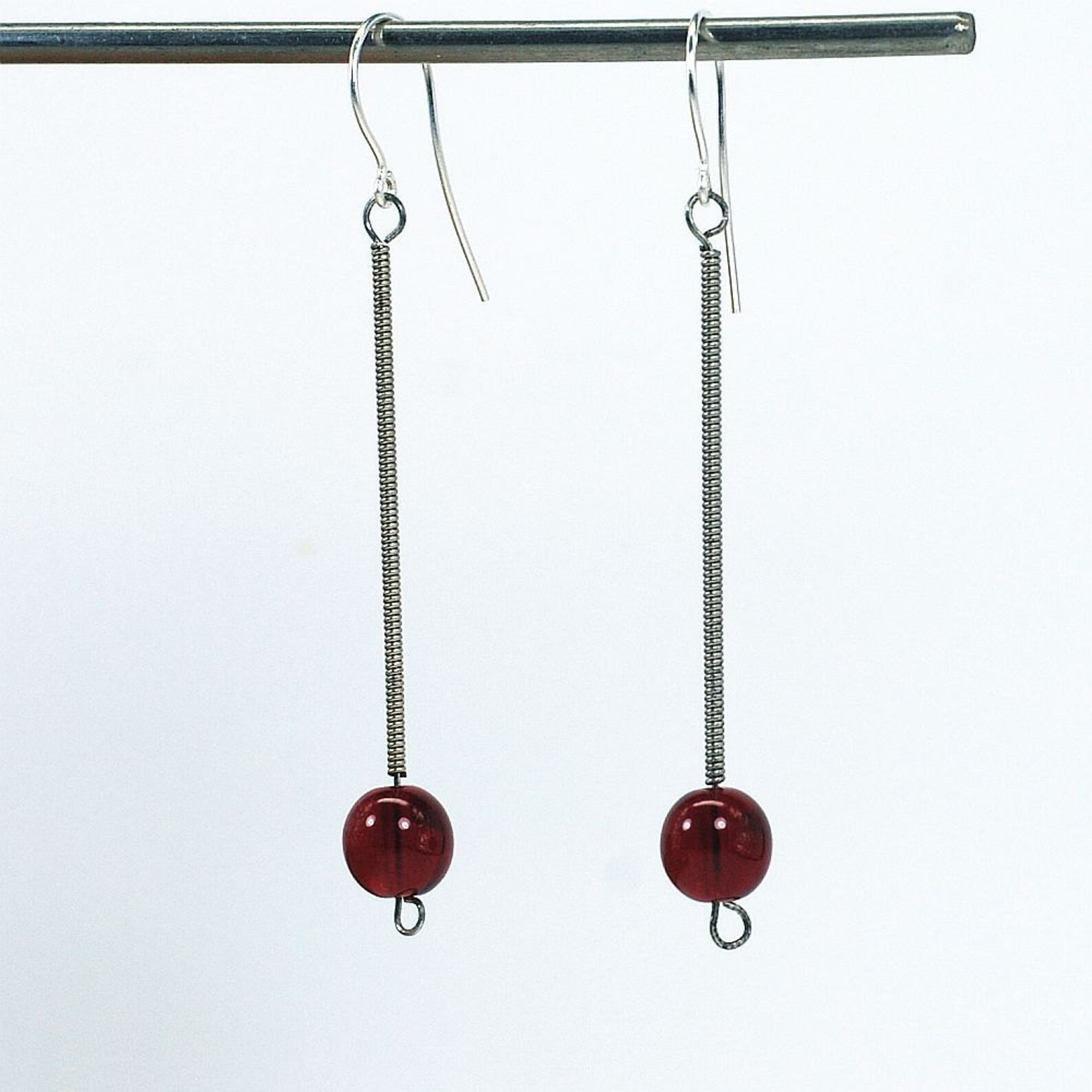 Guitar String Earrings- Garnet Red Drop Upcycled Guitar String Jewelry ...