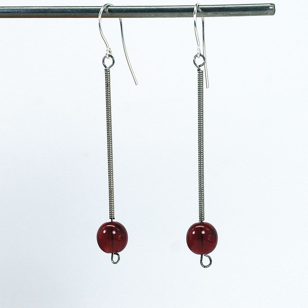 Guitar String Earrings- Garnet Red Drop Upcycled Guitar String Jewelry ...