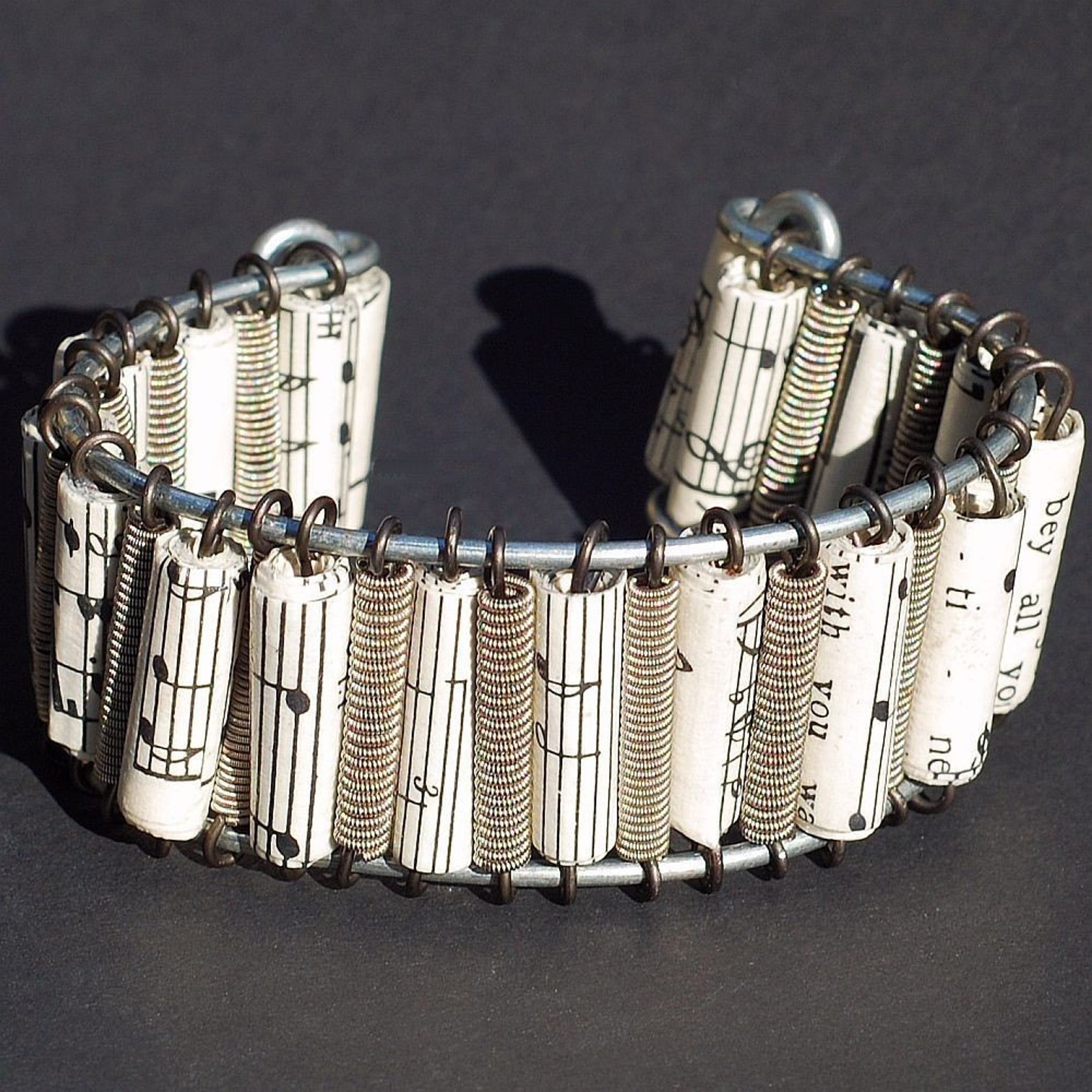 Guitar String Bracelet- Upcycled Sheet Music Paper Bead Bracelet, Cuff ...