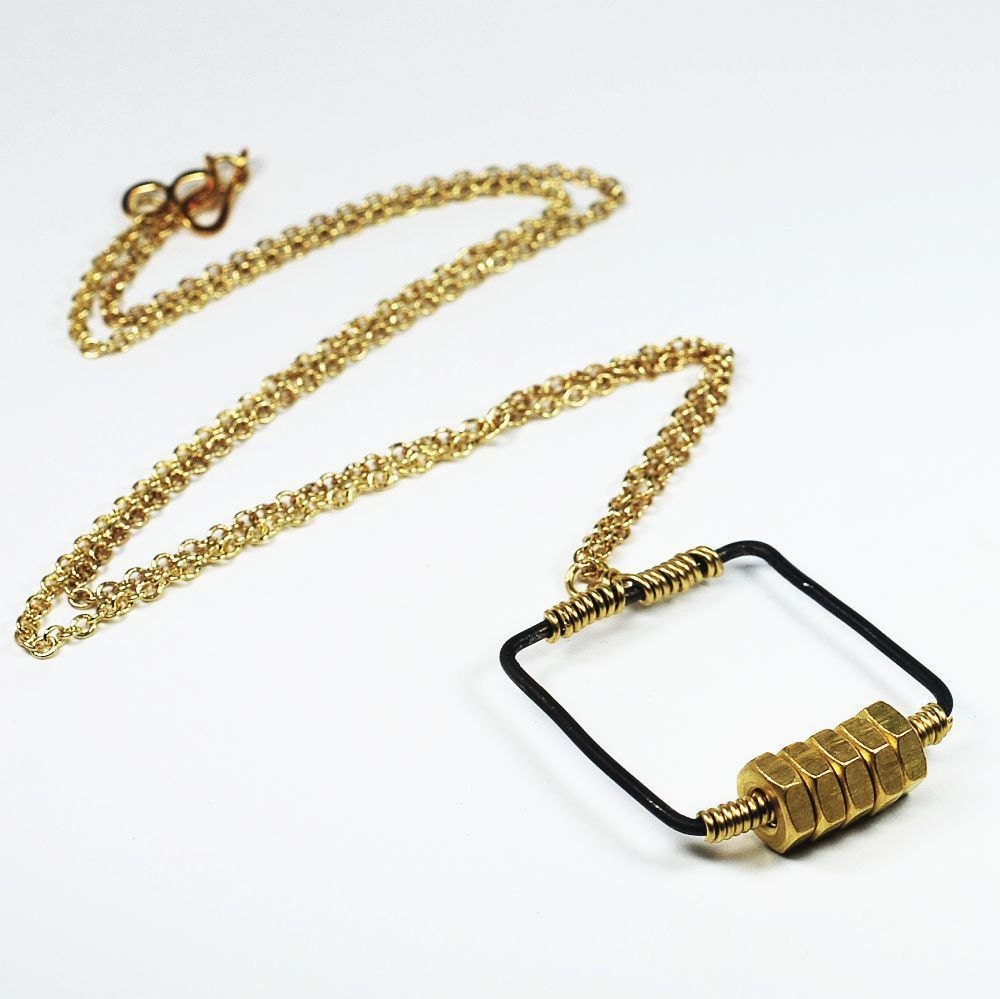 Brass Square Geometric Necklace Upcycled Brass Hex Nut | Etsy