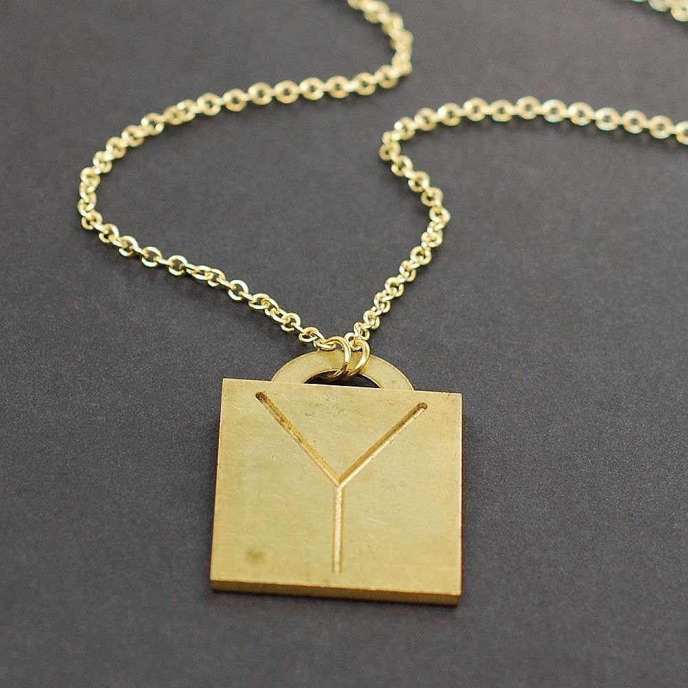 Y Initial Necklace Upcycled Brass Letter Y Necklace Initial | Etsy