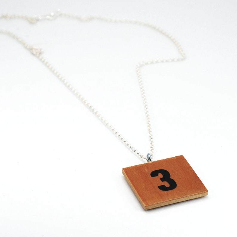 Number Three Necklace Upcycled Wood Lucky Number 3 Pendant - Etsy