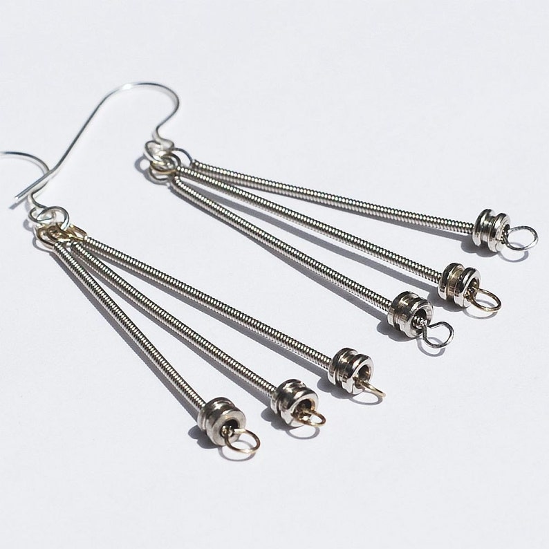 Upcycled Guitar String Earrings- Silver Ball End Guitar String Jewelry ...