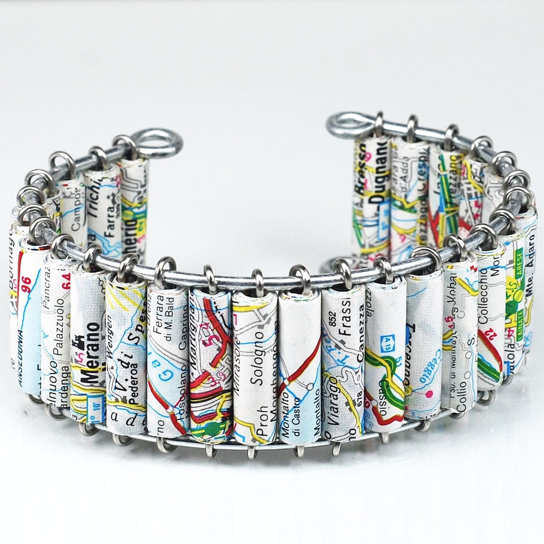 Italy Map Jewelry- Upcycled Italy Road Atlas Map Cuff Bracelet, Italy ...
