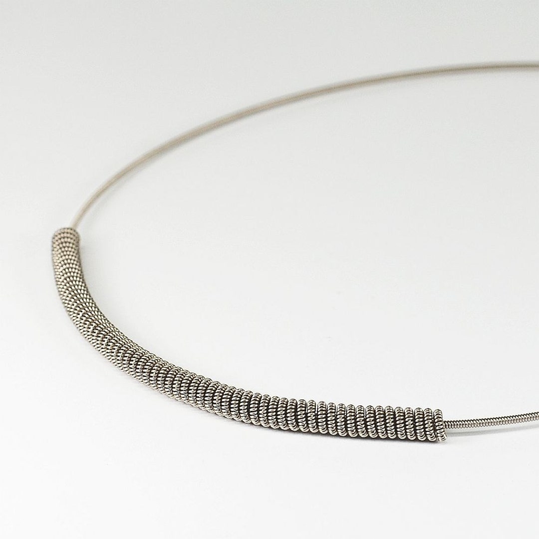 Guitar String Jewelry- Minimal Necklace, Silver Bar Necklace, Upcycled ...