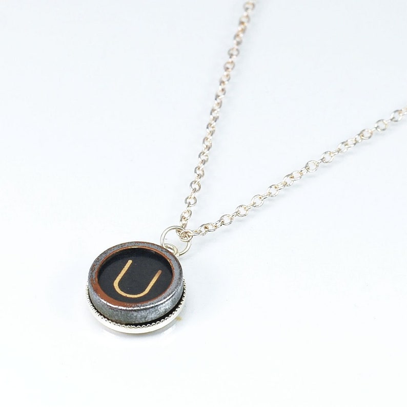 U Black Typewriter Key Necklace Letter U Jewelry Silver U | Etsy