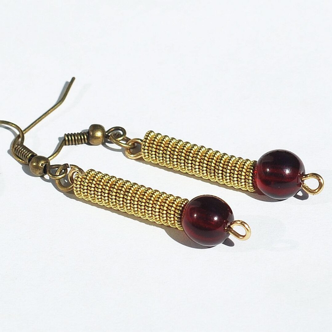 Guitar String Jewelry- Garnet Red Bead & Brass Upcycled Guitar String ...