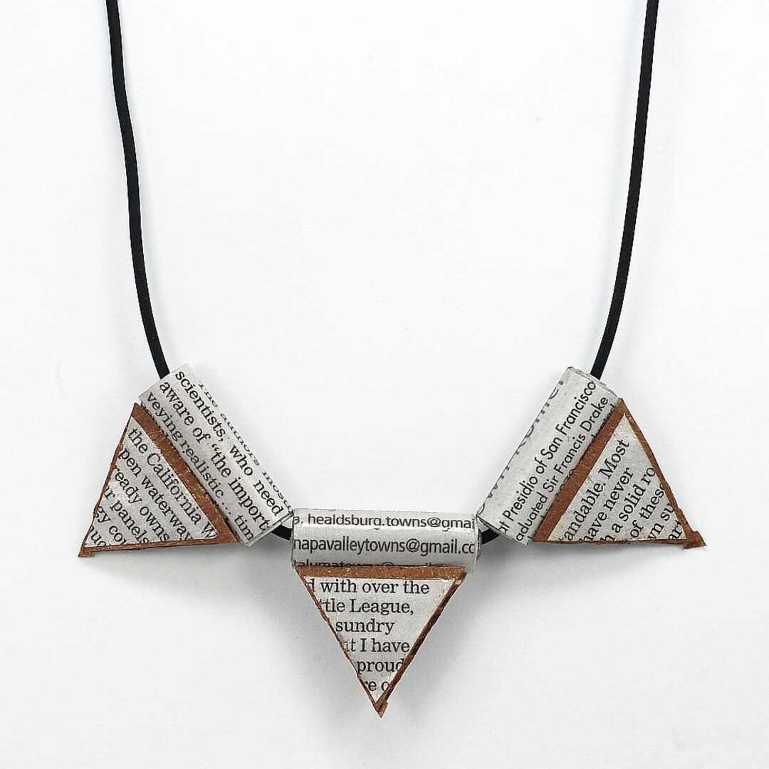 Triangle Geometric Necklace- Upcycled Newspaper Paper Bead Jewelry ...