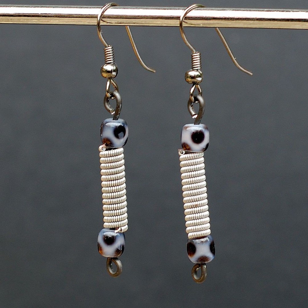 Guitar String Earrings- Gray & Black Upcycled Guitar Strings, Music ...