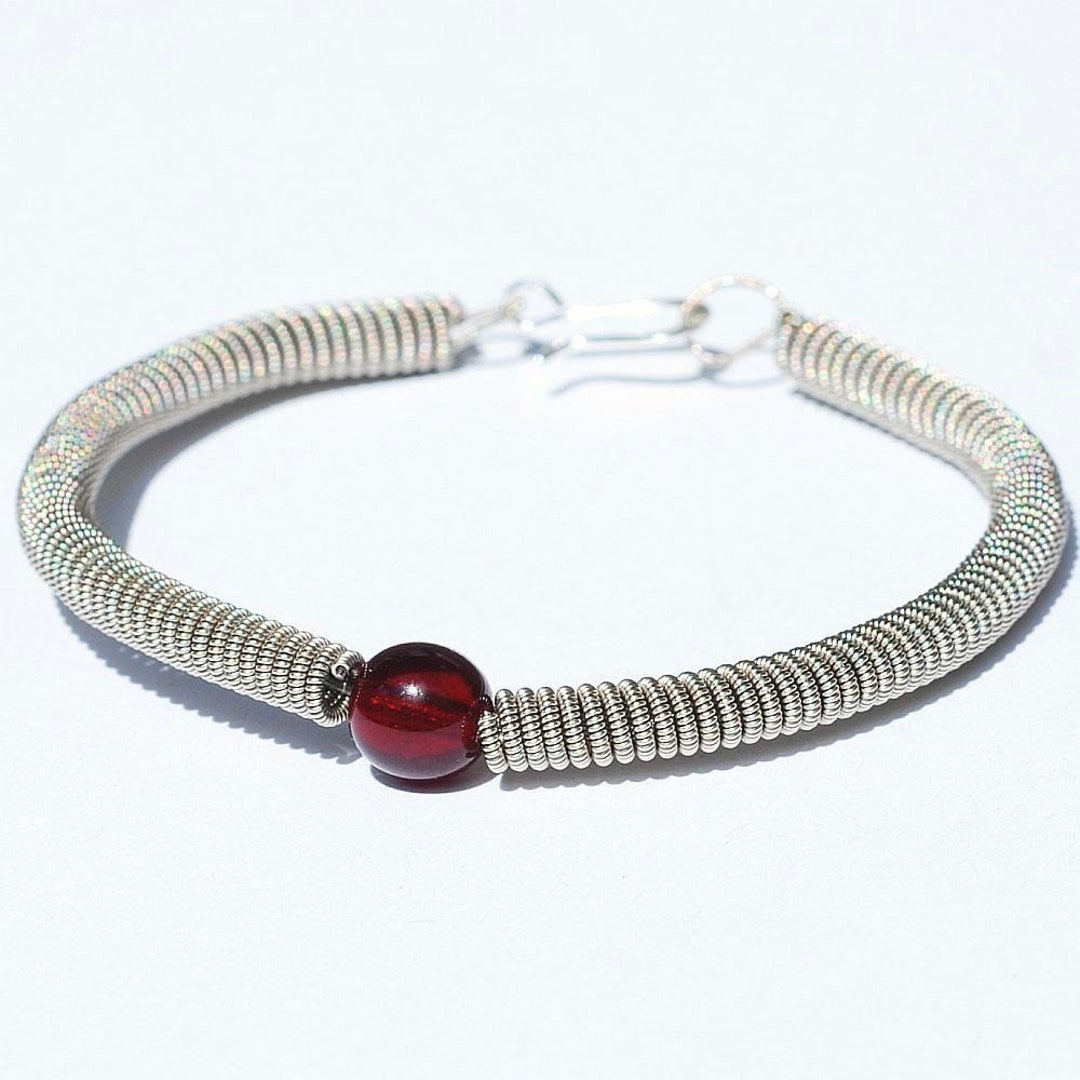 Guitar String Bracelet- Upcycled Guitar String Jewelry With Garnet Red ...