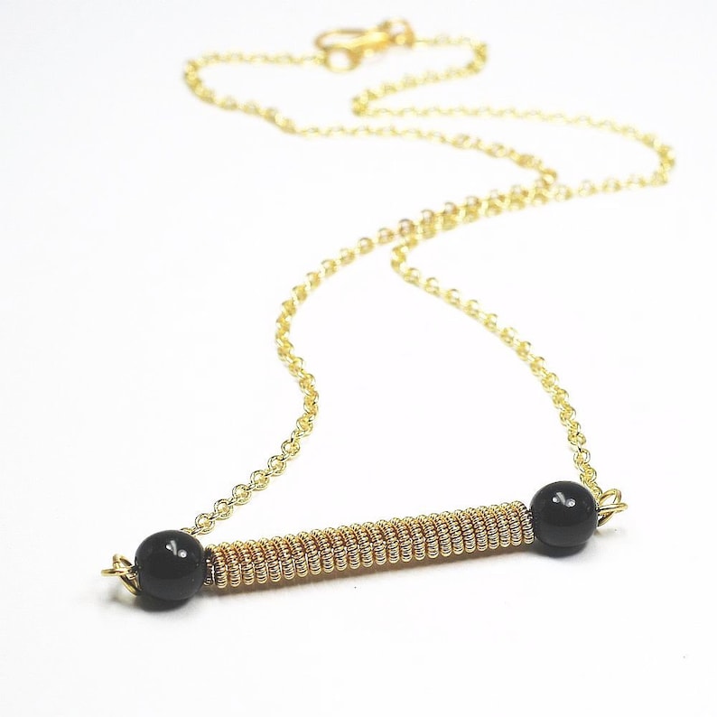 Guitar String Jewelry Upcycled Black Bead & Brass Bar | Etsy