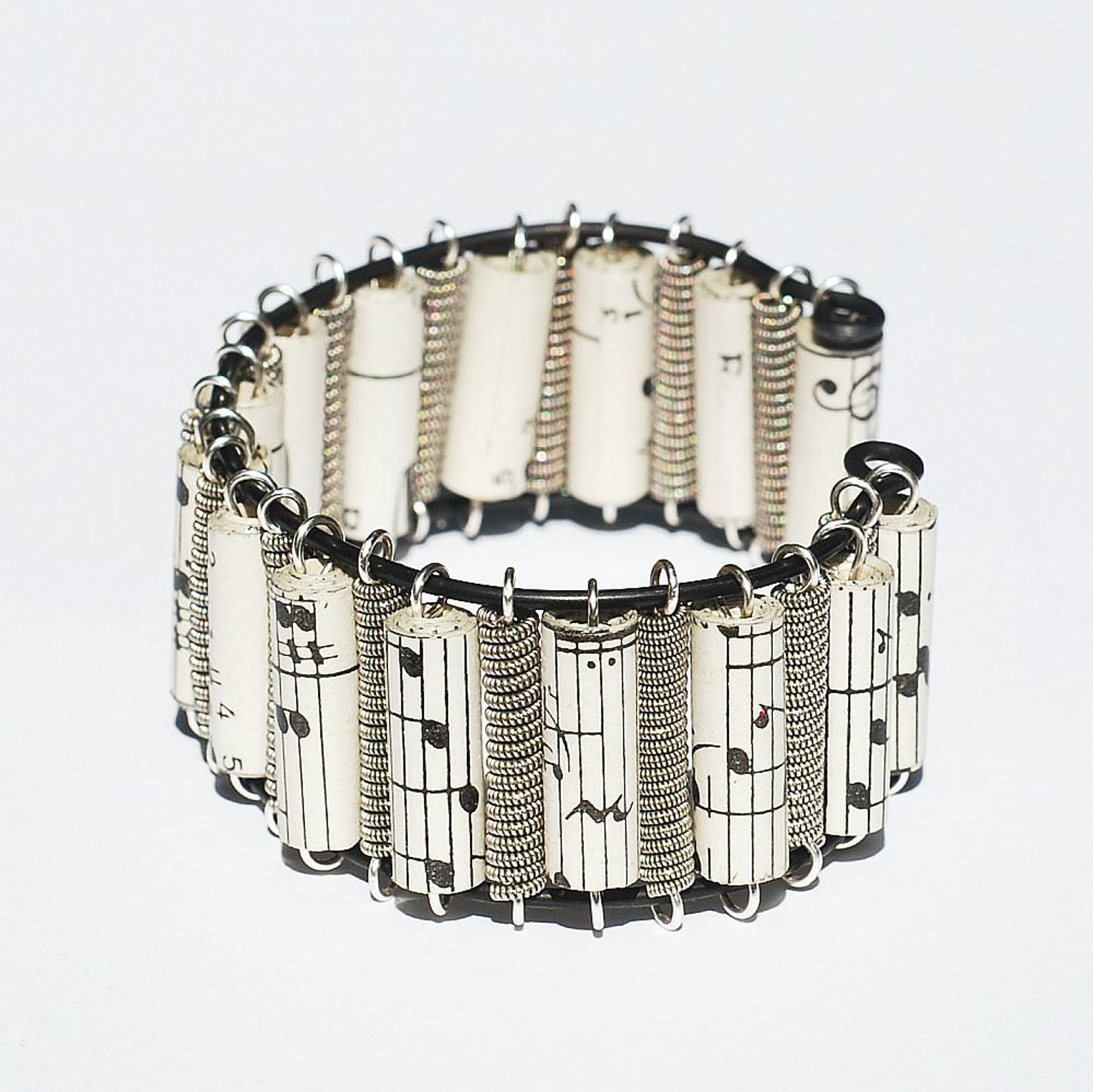 Guitar String Bracelet Silver Sheet Music Paper Bead Jewelry - Etsy