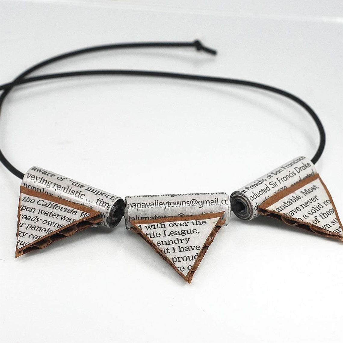 Triangle Geometric Necklace Upcycled Newspaper Paper Bead | Etsy