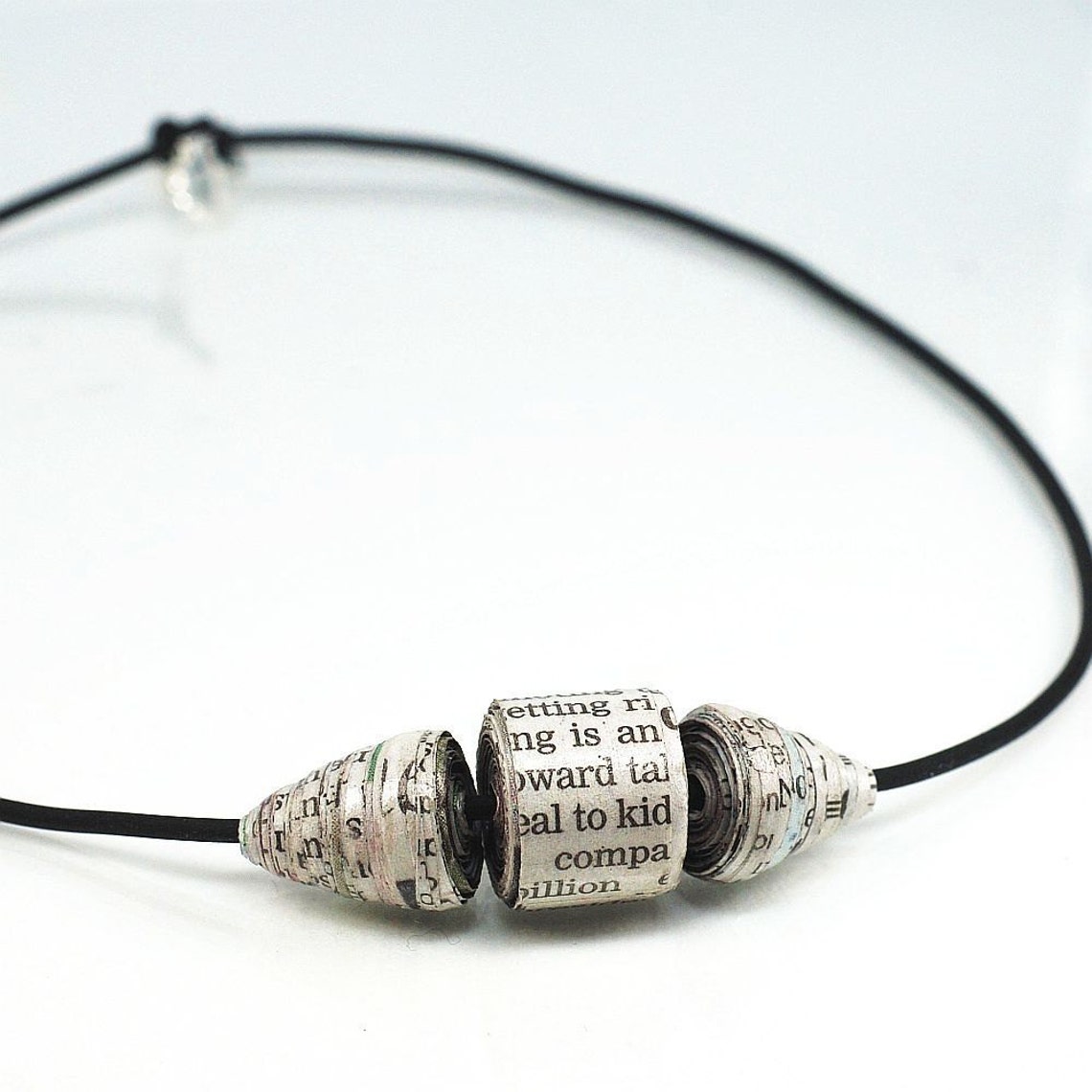 Upcycled Newspaper Bead Necklace- Newspaper Jewelry, Paper Bead Jewelry ...