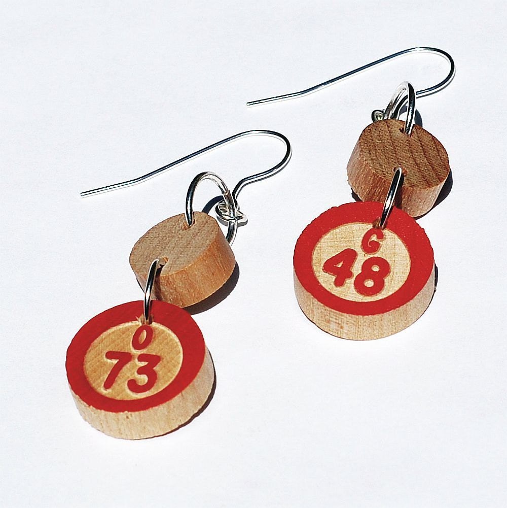 Bingo Jewelry Upcycled Red Vintage Bingo Game Piece Earrings - Etsy