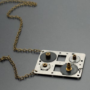 Industrial Steampunk Necklace- Upcycled Brass & Silver Clock Gear ...