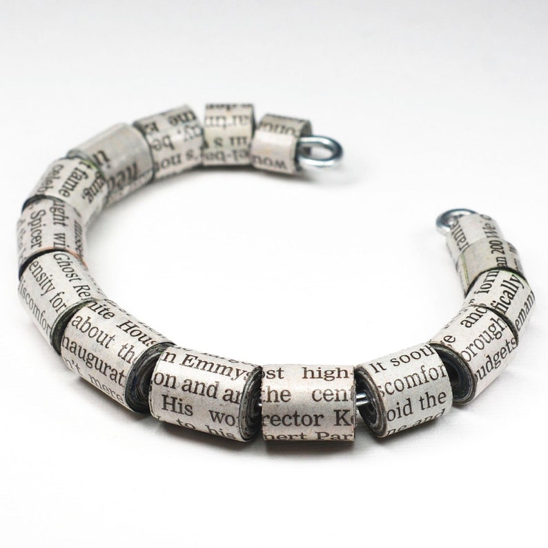 Newspaper Jewelry- Upcycled Paper Bead Bracelet, Cuff Bracelet ...