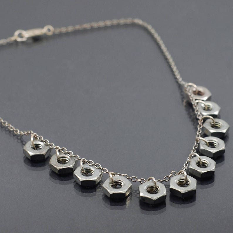 Hardware Jewelry- Upcycled Modern Silver Hex Nut Choker, Urban ...