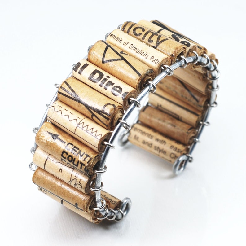 Sewing Pattern Bracelet Upcycled Paper Bead Cuff Bracelet - Etsy