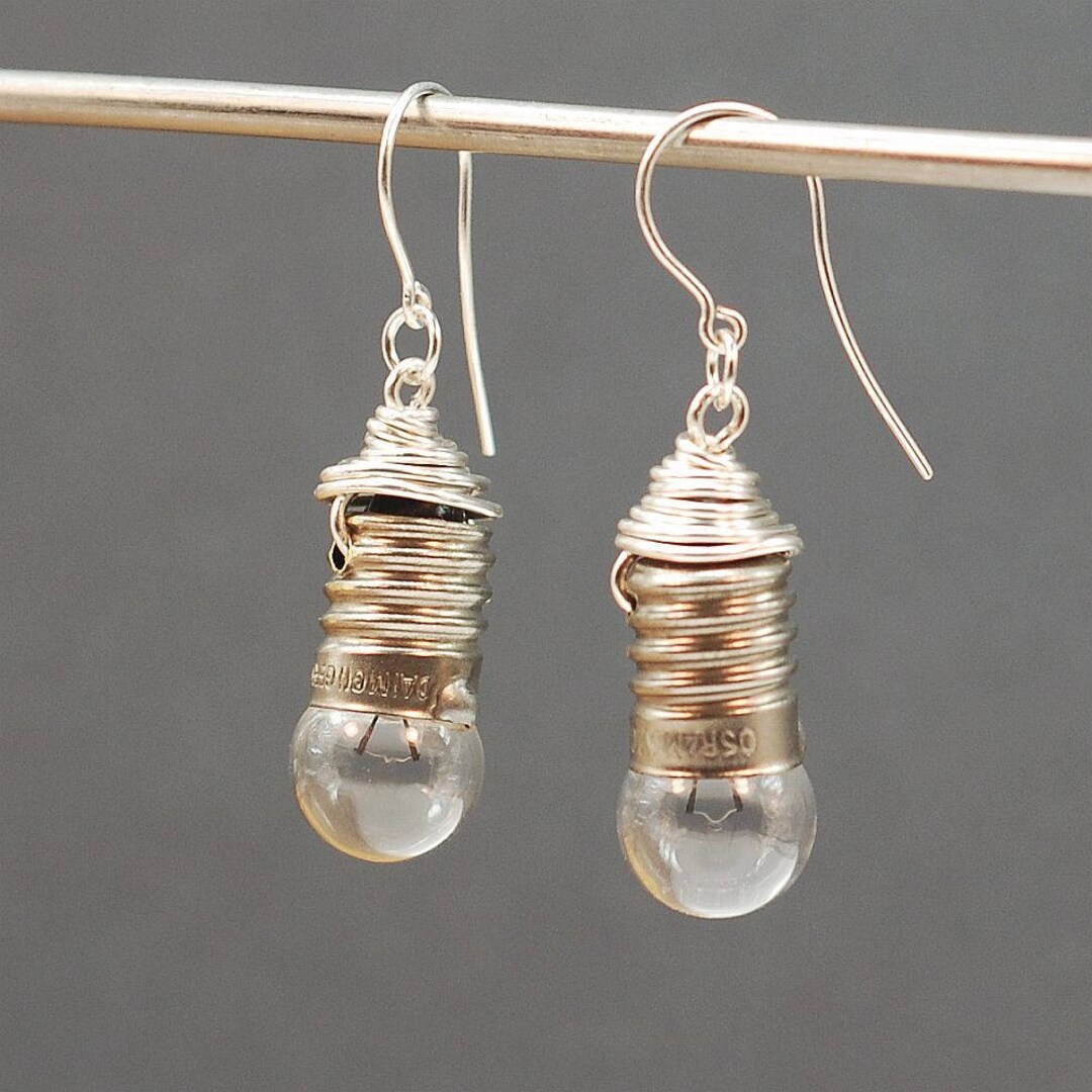 Industrial Light Bulb Earrings- Silver Upcycled Steampunk Earrings ...