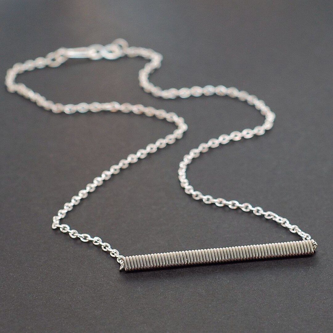 Guitar String Jewelry- Upcycled Silver Bar Necklace, Minimal, Simple ...