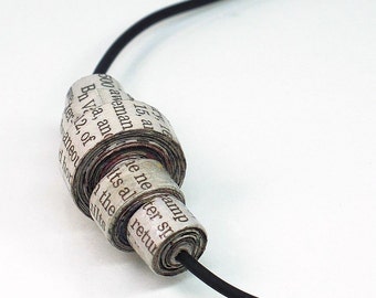Paper Bead Necklace Newspaper Jewelry Word Jewelry Upcycled - Etsy