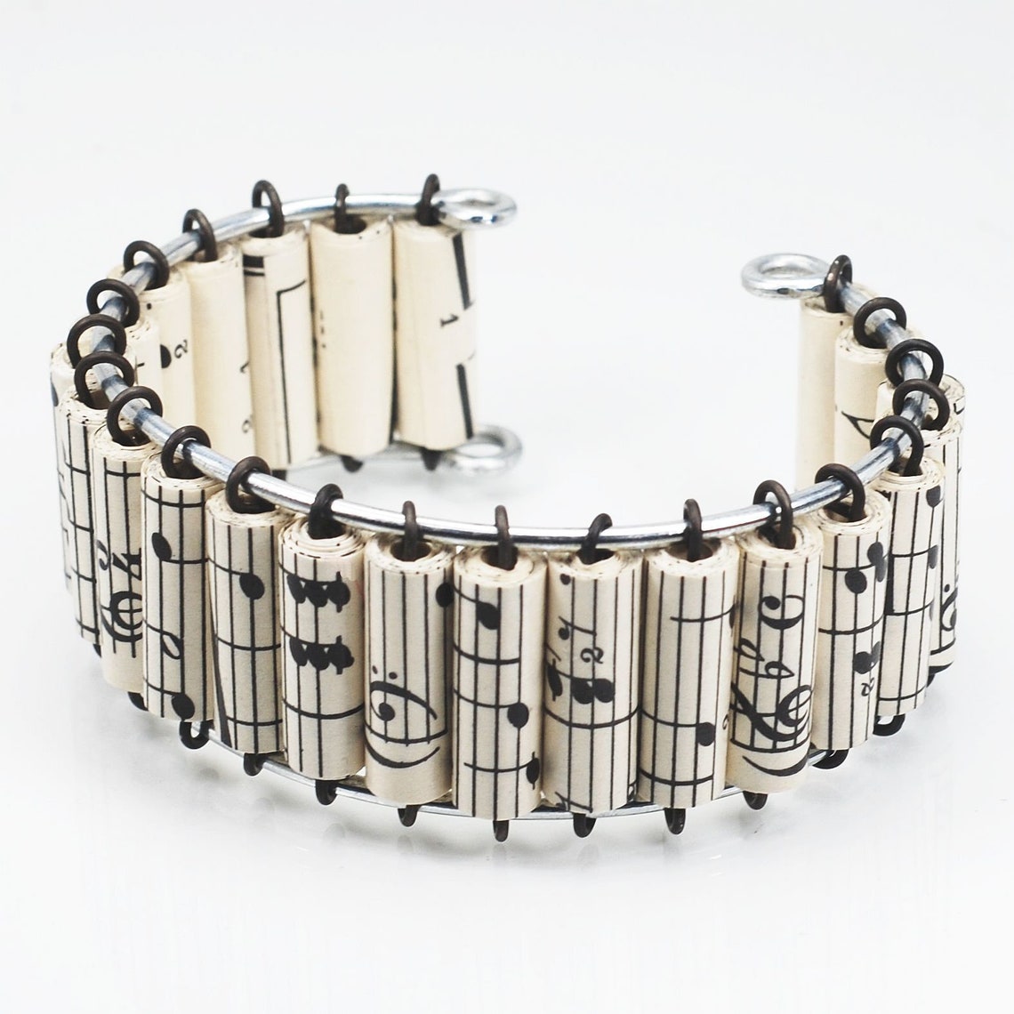 Sheet Music Bracelet- Paper Bead Jewelry, Vintage Music Cuff Bracelet ...