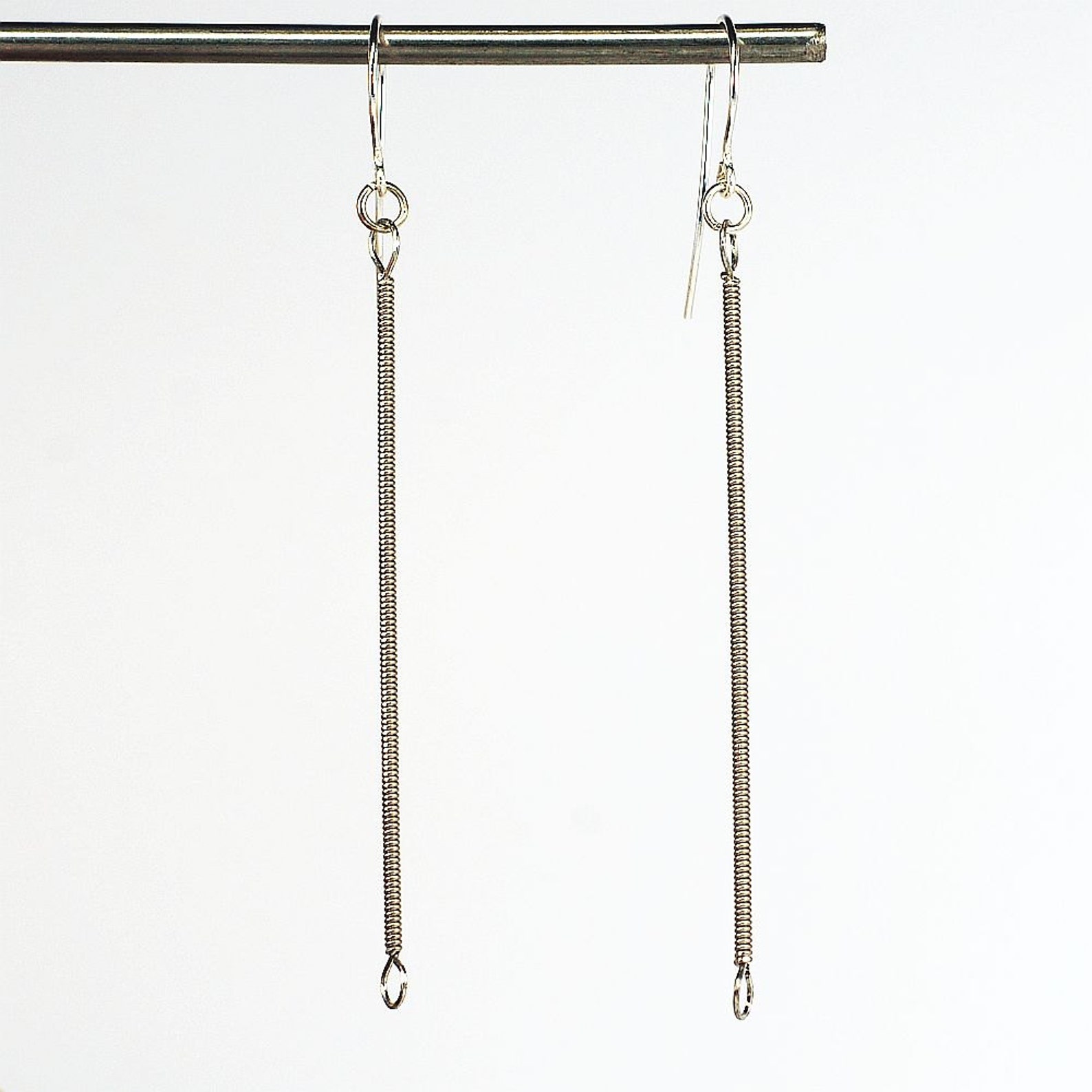 Guitar String Jewelry- Silver Upcycled Guitar String Earrings, Guitar ...