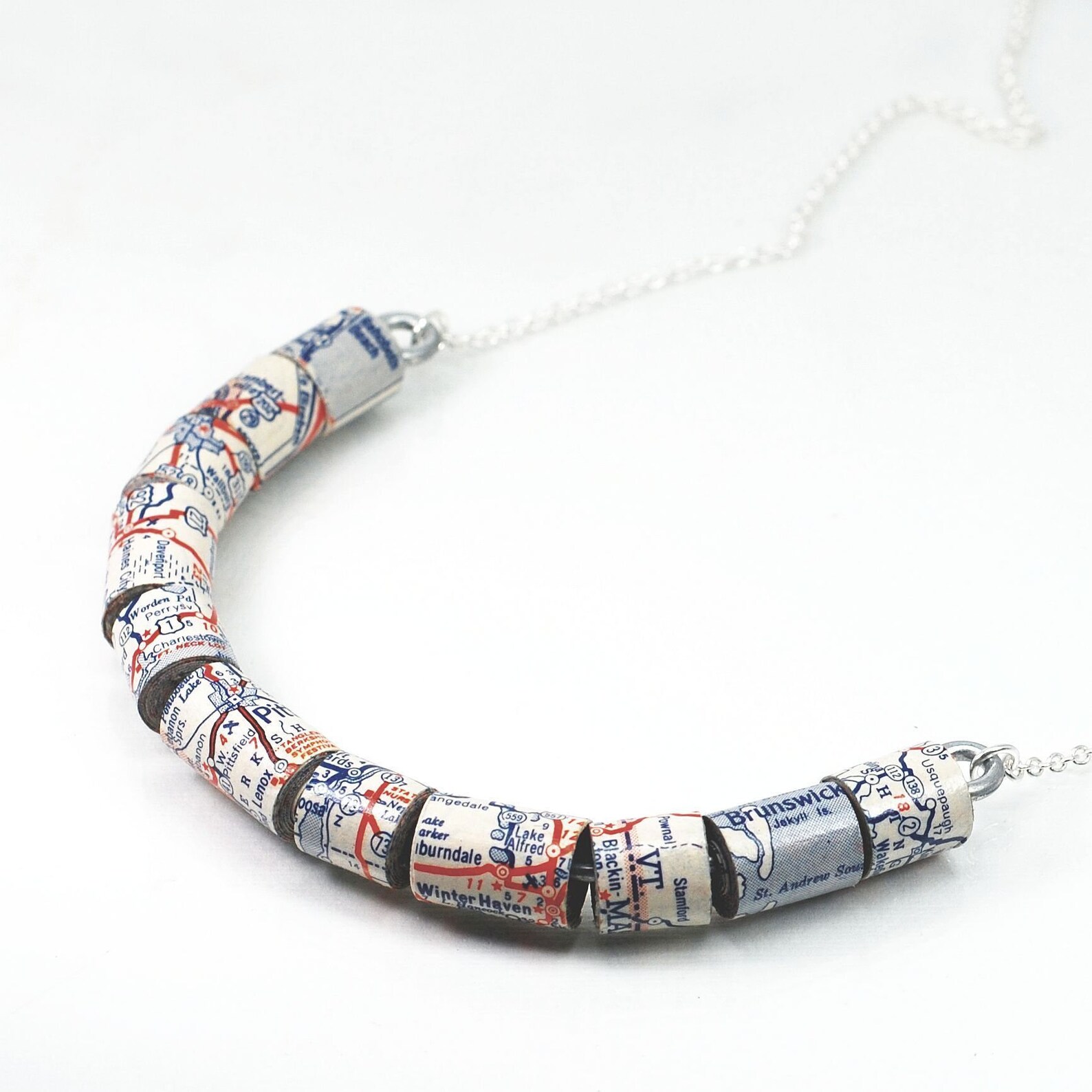 Paper Bead Jewelry Upcycled US Map Paper Bead Necklace Map | Etsy