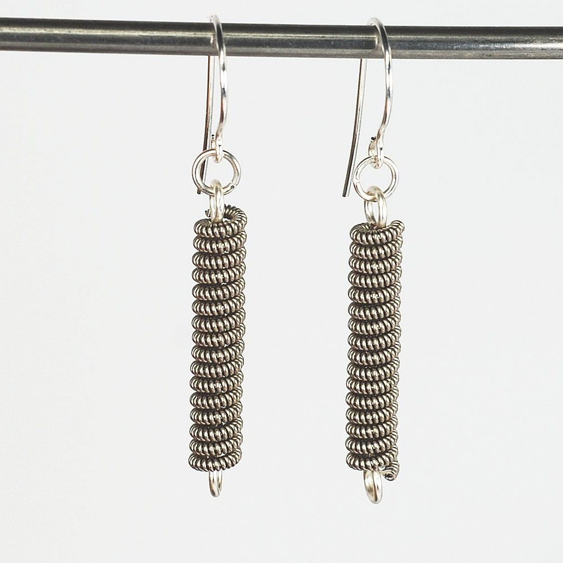Guitar String Jewelry- Minimal Earrings, Upcycled Silver Guitar String ...
