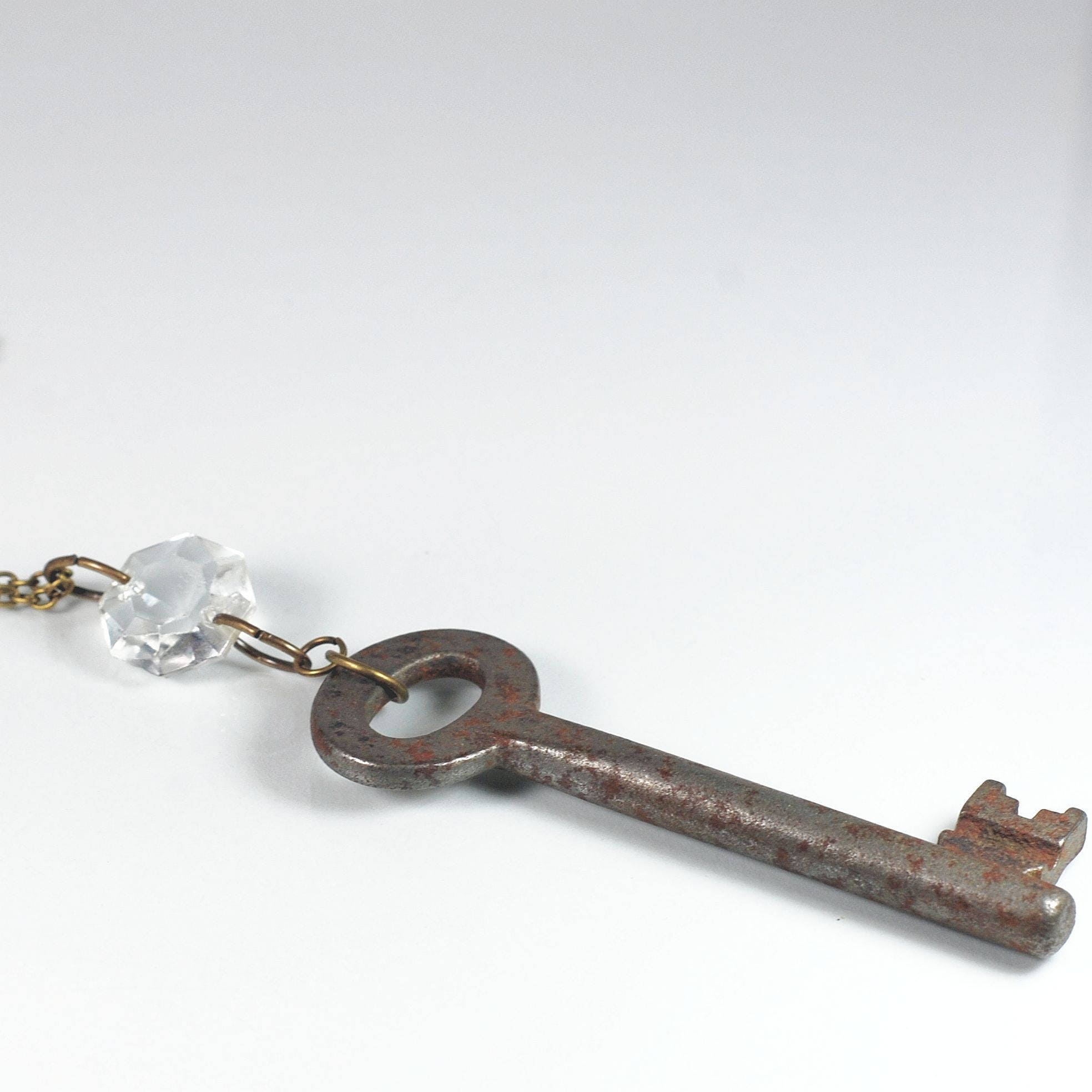 Skeleton Key Necklace Chandelier Crystal & Rusty Silver Key | Etsy