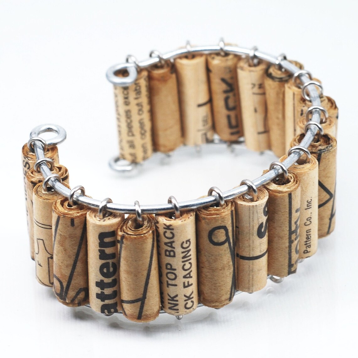 Sewing Pattern Bracelet- Upcycled Paper Bead Cuff Bracelet, Recycled ...