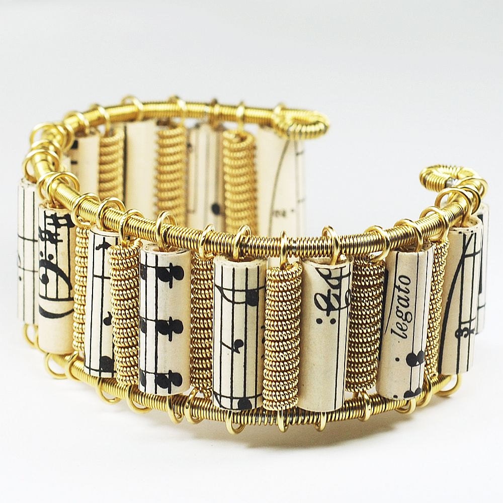 Guitar String Bracelet Sheet Music Paper Bead Jewelry Brass - Etsy