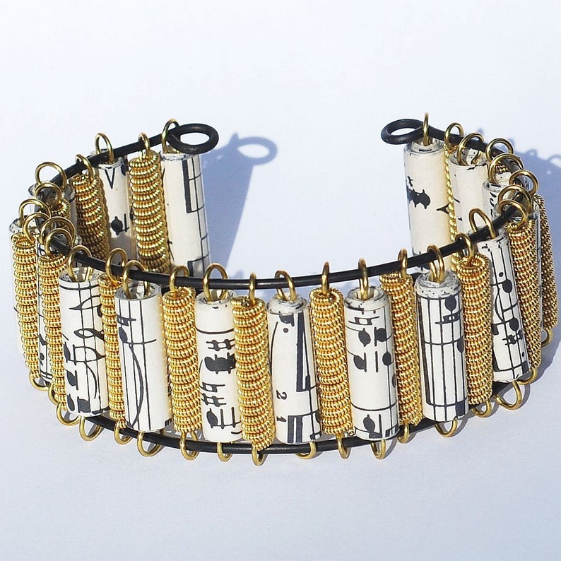 Guitar String Bracelet Bronze Sheet Music Paper Bead Cuff | Etsy