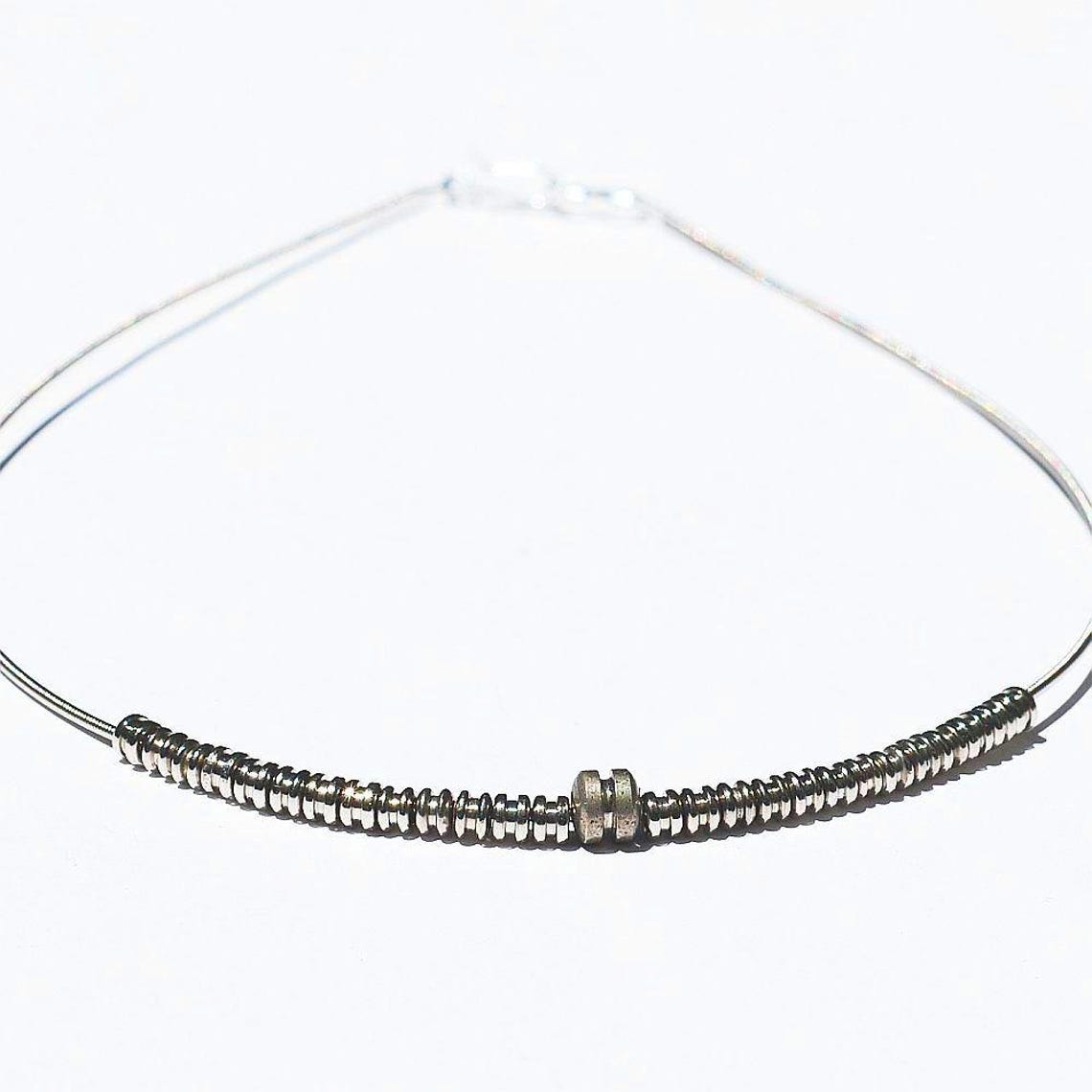 Minimalist Guitar String Necklace- Upcycled Silver Ball End Choker ...