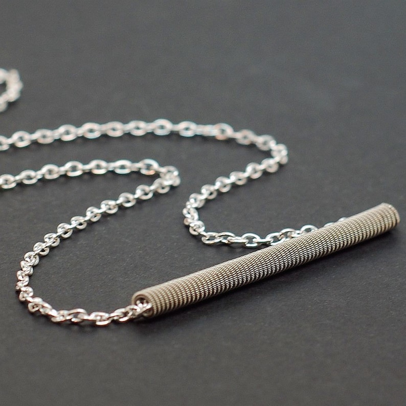 Guitar String Jewelry Upcycled Silver Bar Necklace Simple - Etsy