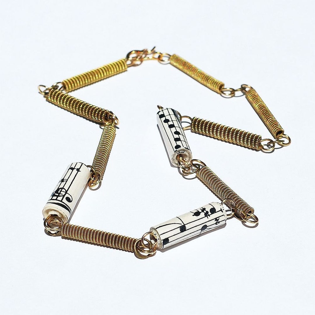 Guitar String Jewelry- Recycled Sheet Music Necklace, Paper Bead ...