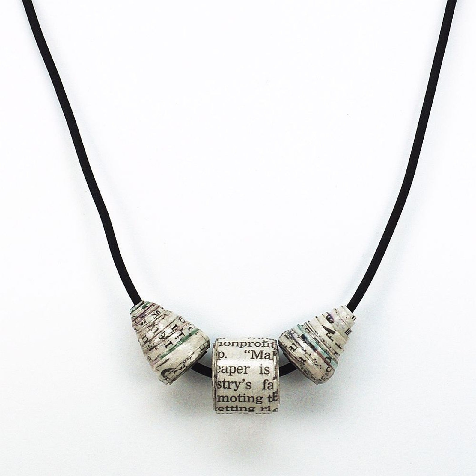 Upcycled Newspaper Bead Necklace- Newspaper Jewelry, Paper Bead Jewelry ...