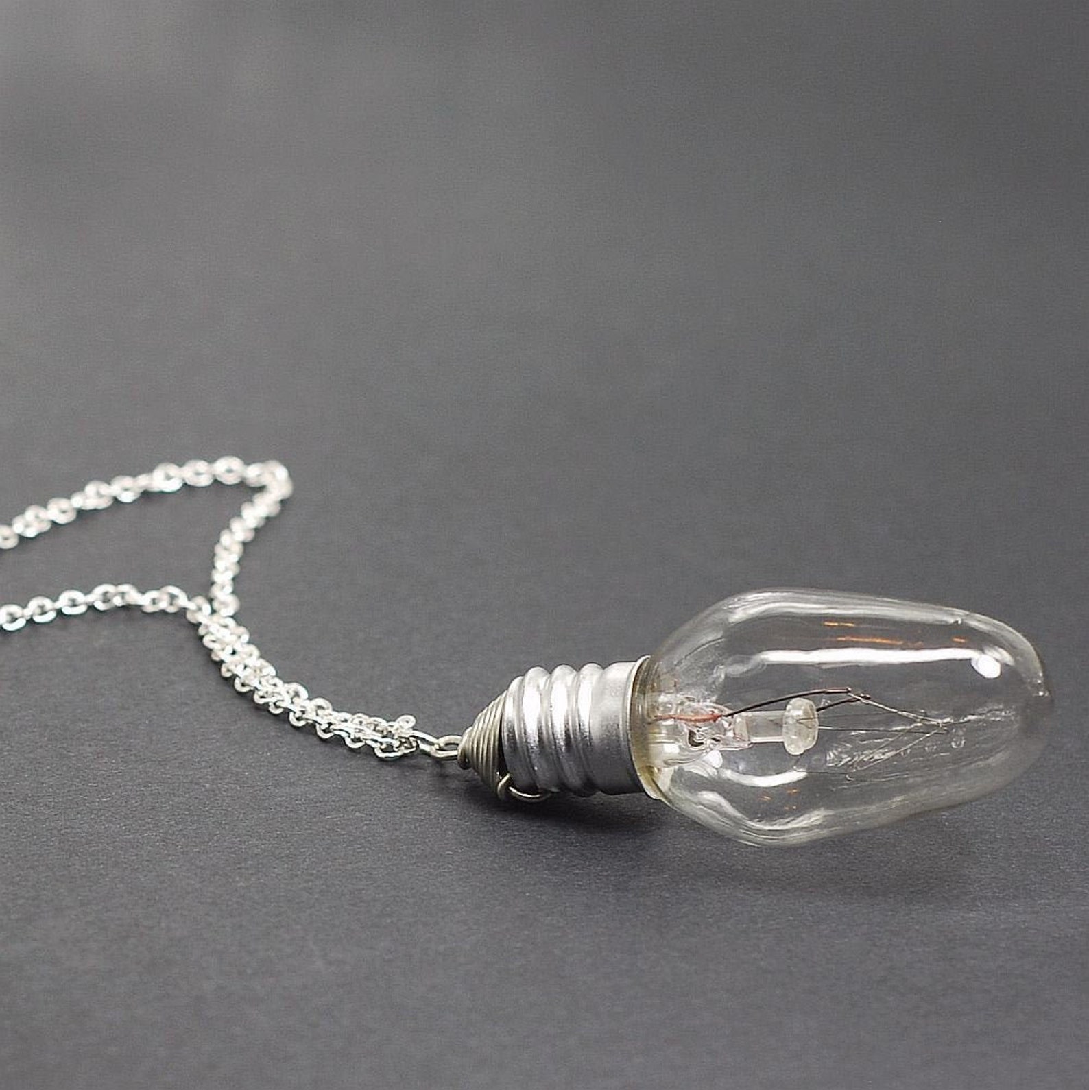 Light Bulb Necklace Upcycled Silver Steampunk Jewelry - Etsy