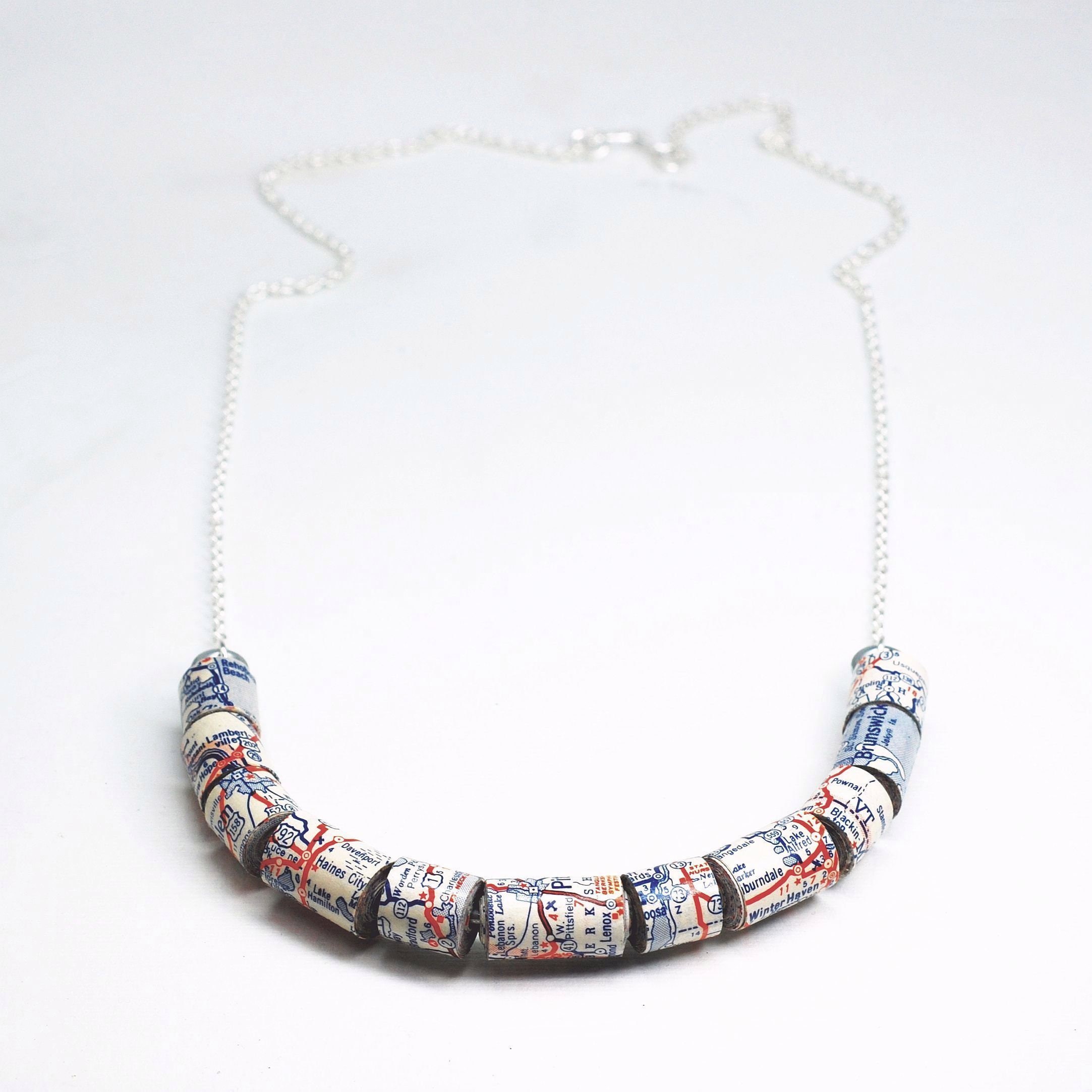 Paper Bead Jewelry Upcycled US Map Paper Bead Necklace Map | Etsy