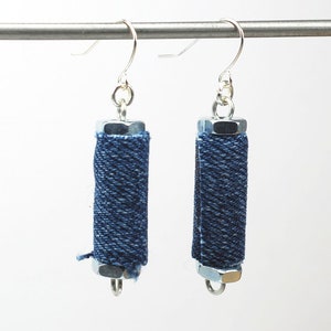Blue Denim Earrings- Upcycled Silver Hardware Jewelry, Blue Fabric ...