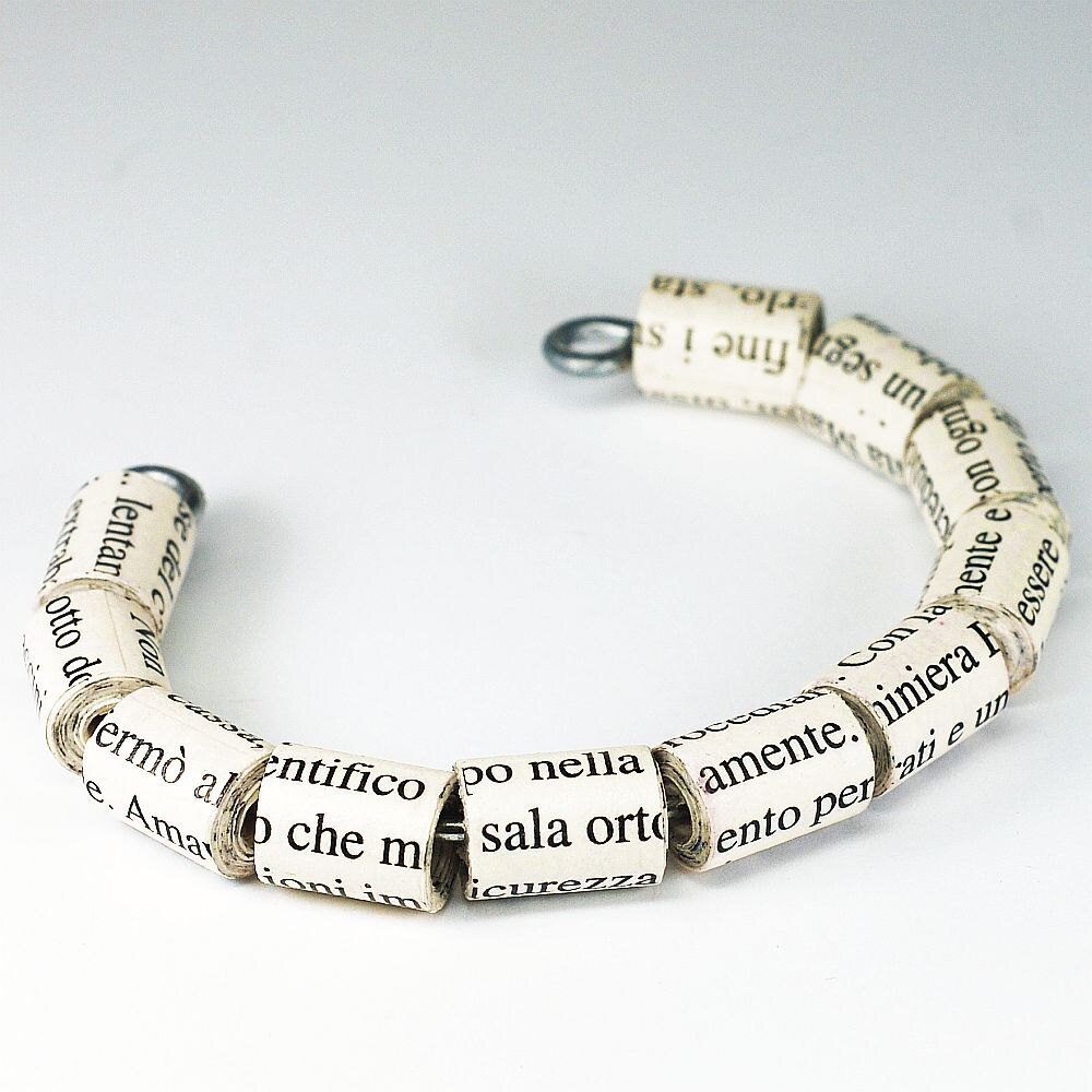 Italian Paper Bead Cuff Bracelet- Upcycled Paper Bead Jewelry, Bookish ...