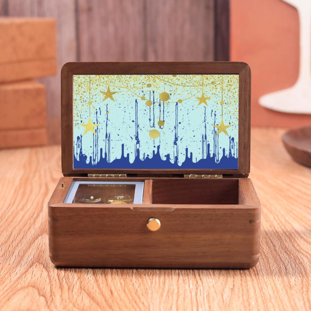 Wooden Gold Stars Music Jewelry Gift Box With Choice of Music - Etsy