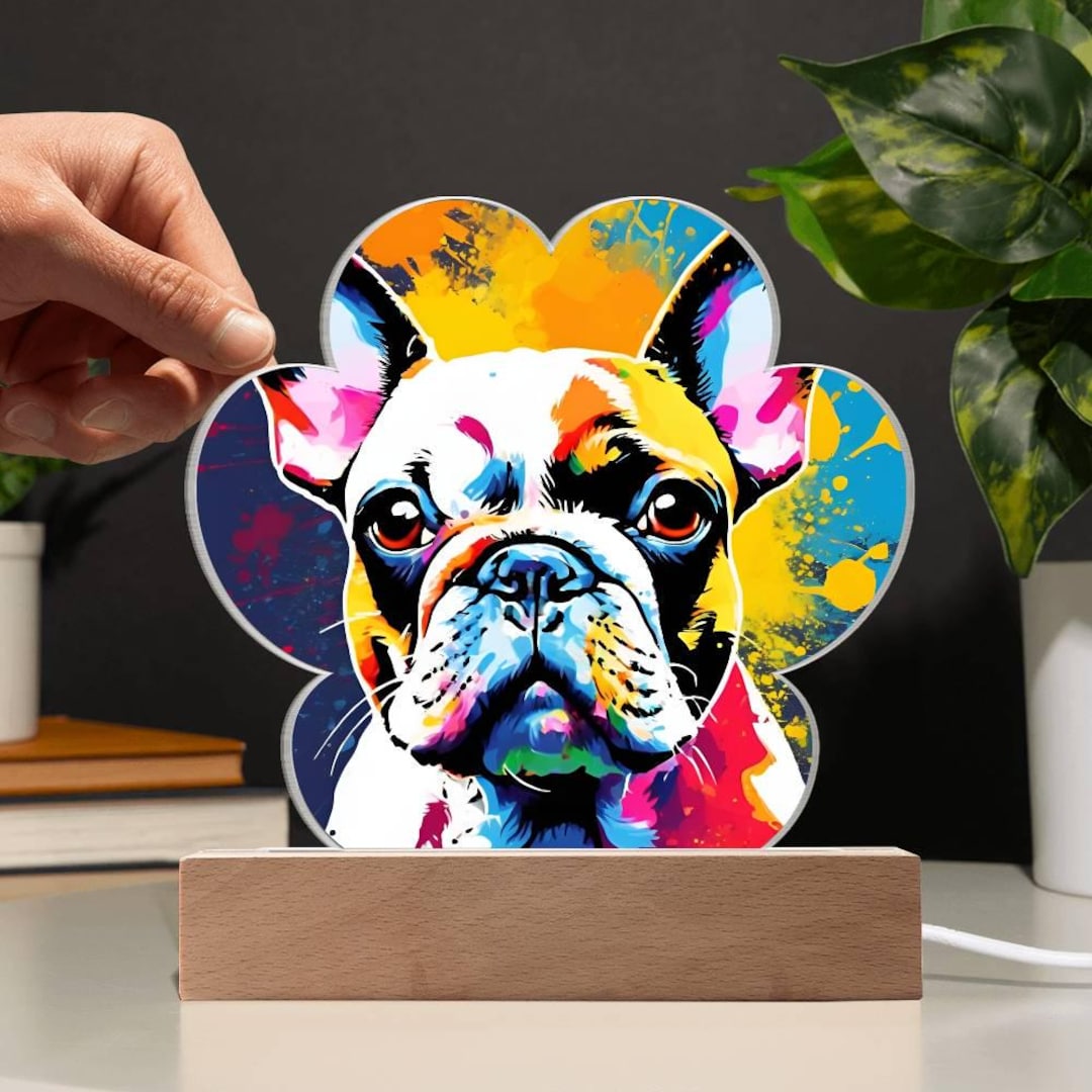 Frenchie Dog Paw Shaped Acrylic Paw Print Plaque With LED Base for Dog ...