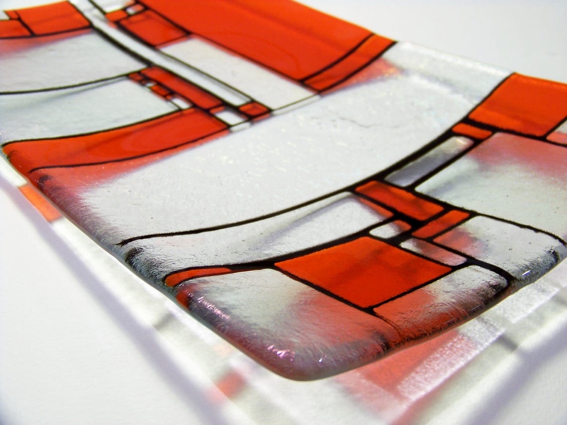 Red Glass, Mondrian Inspired, Modern Art Glass, Mondrian Scarlet ...