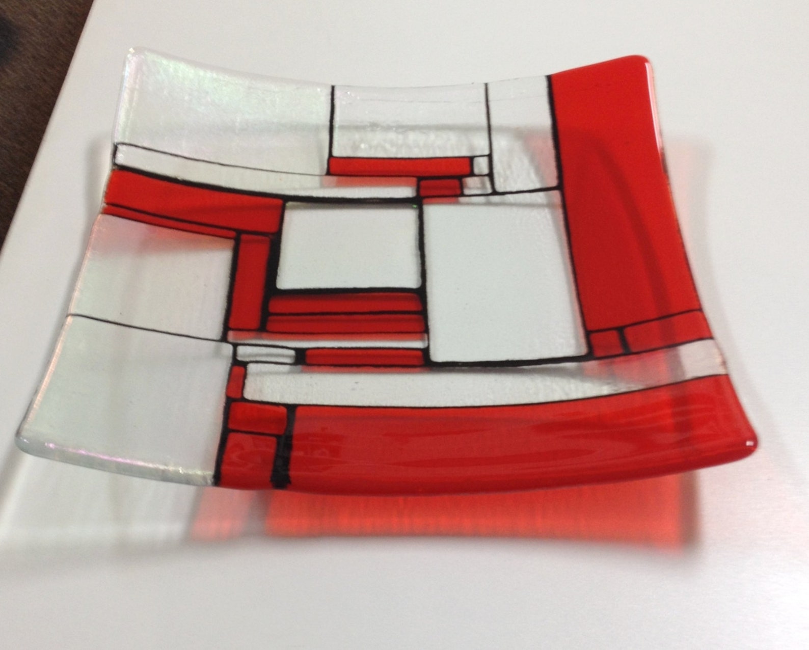 Red Glass, Mondrian Inspired, Modern Art Glass, Mondrian Scarlet ...