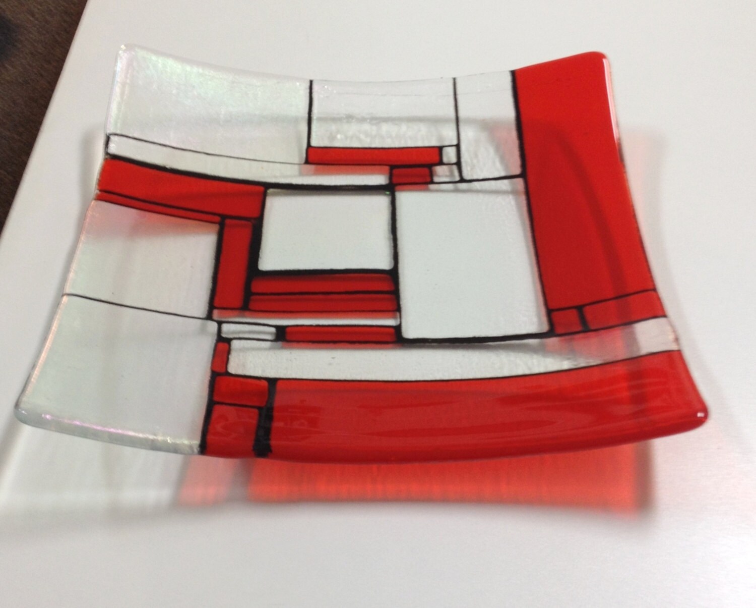 Red Glass Mondrian Inspired Modern Art Glass Mondrian - Etsy
