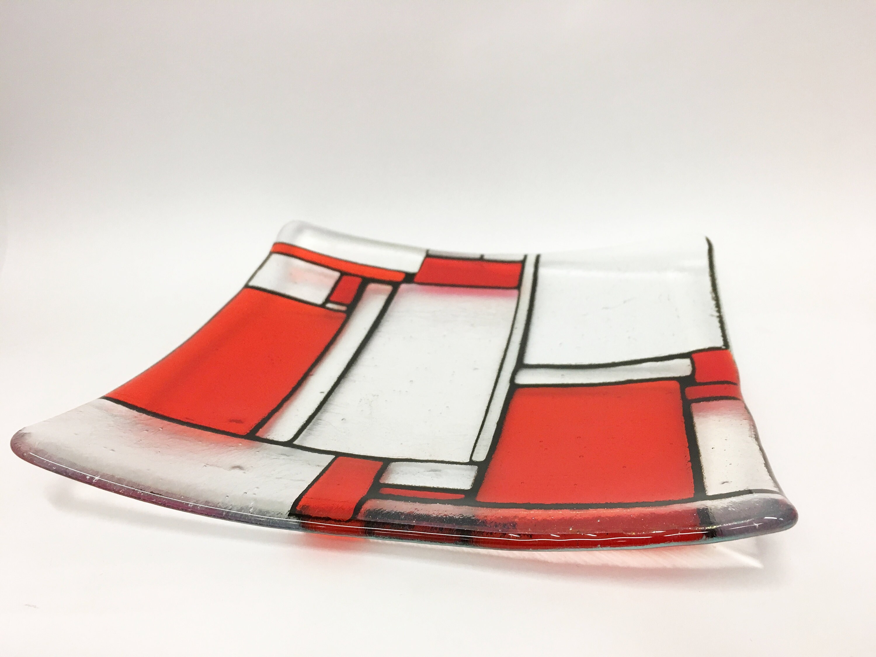 Red Glass, Mondrian Inspired, Modern Art Glass, Mondrian Scarlet ...