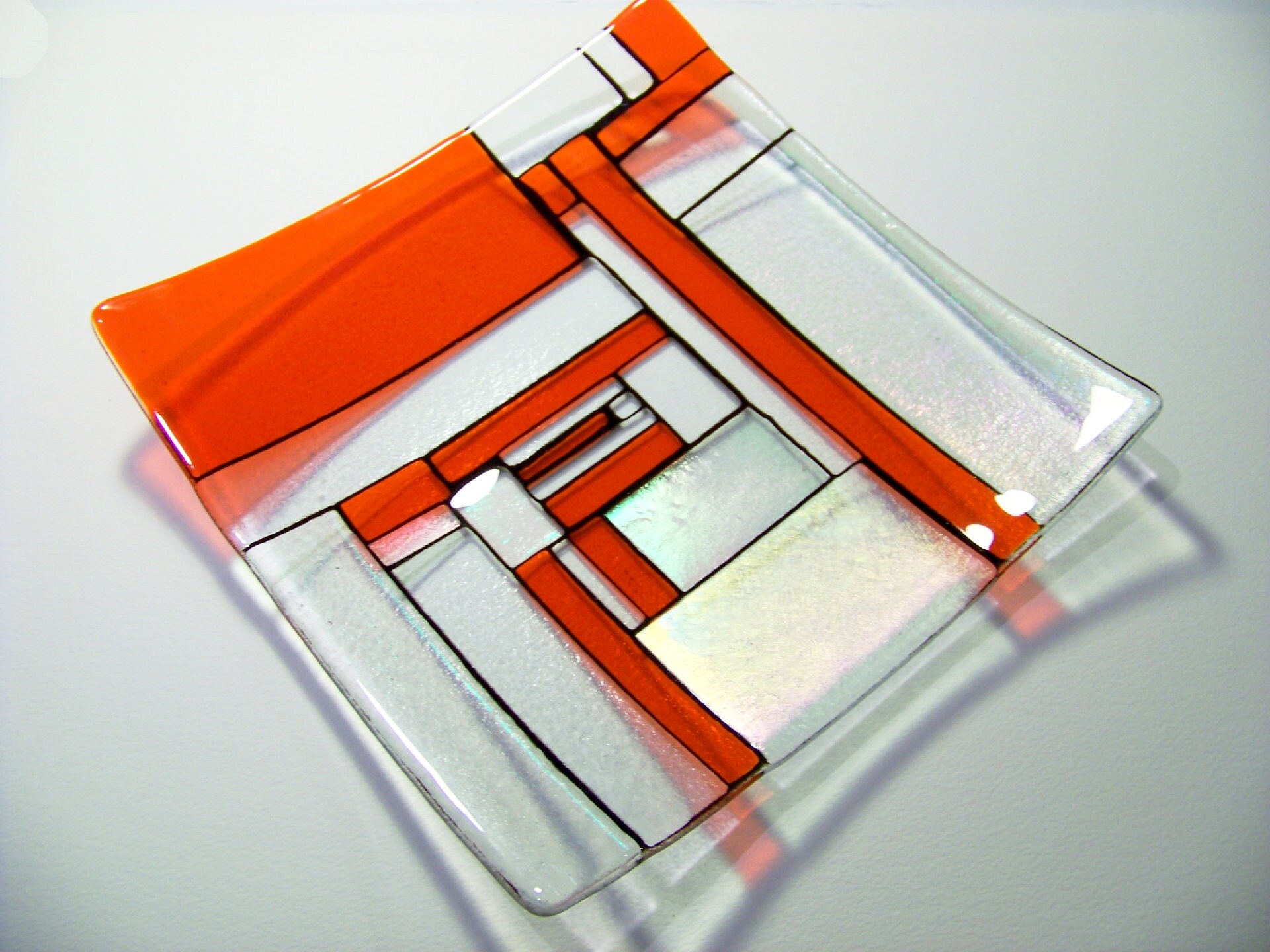 Red Glass, Mondrian Inspired, Modern Art Glass, Mondrian Scarlet ...